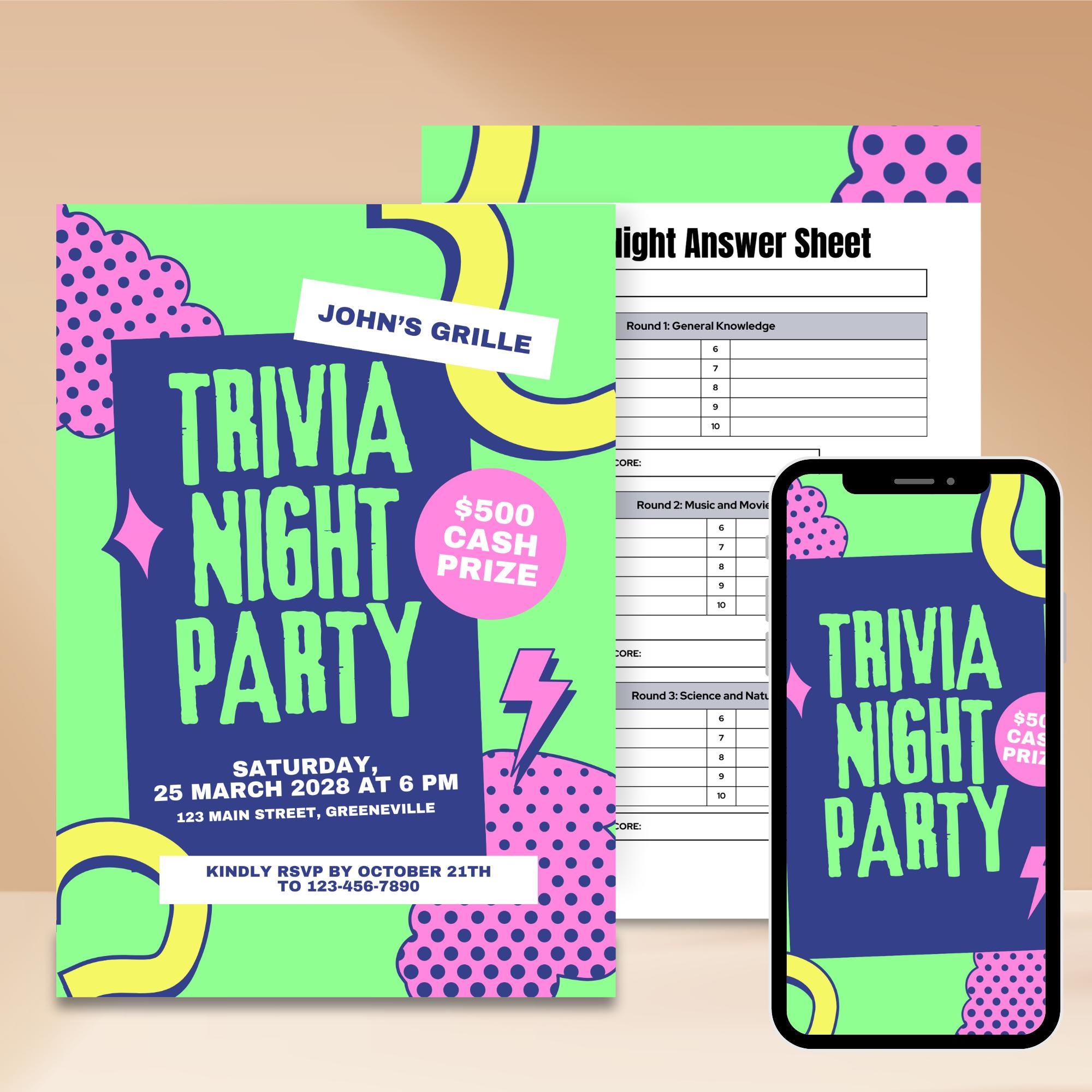 Trivia Night Invitation | Printable Pub Quiz Flyer | Editable Template ...