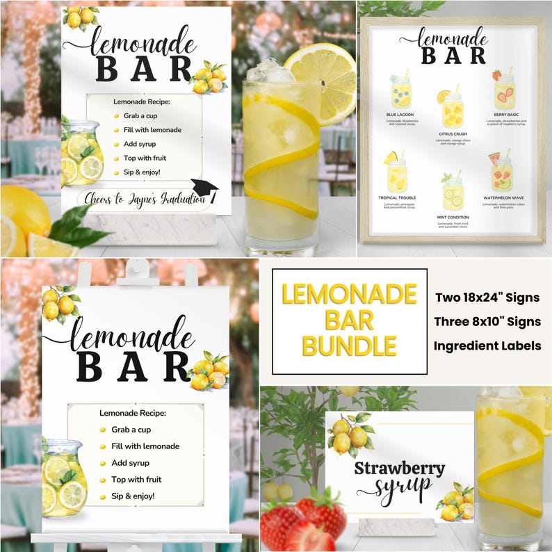 Graduation Lemonade Bar Custom Printable Drink Station Signs Digital ...