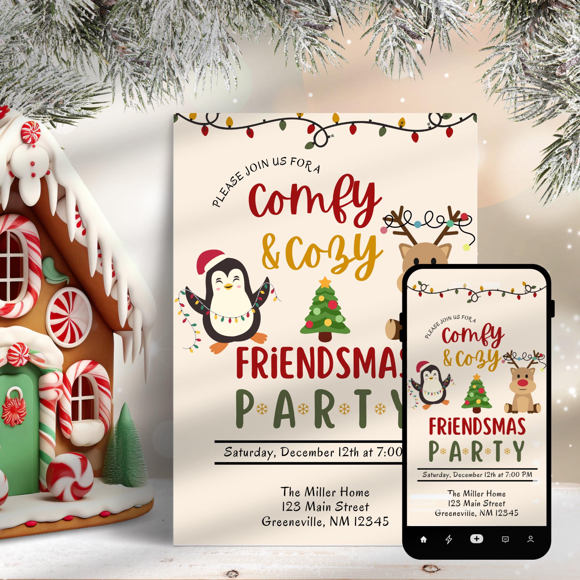 Comfy and Cozy Christmas Party Invitation, Friendsmas Invite Holiday ...