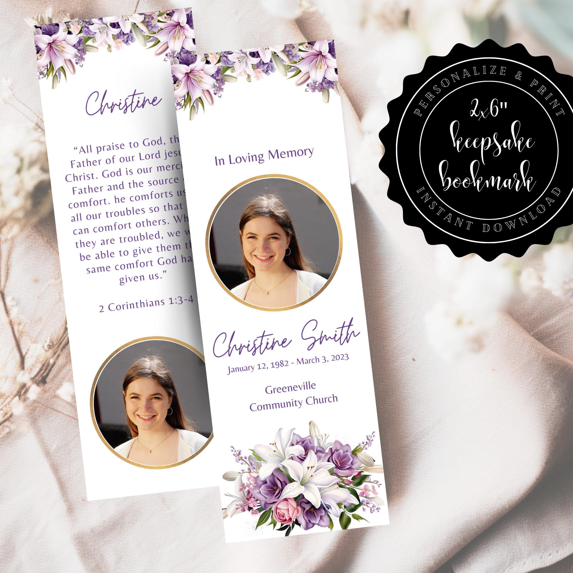 Printable Memorial Bookmark Template, Custom Butterfly Funeral Service ...