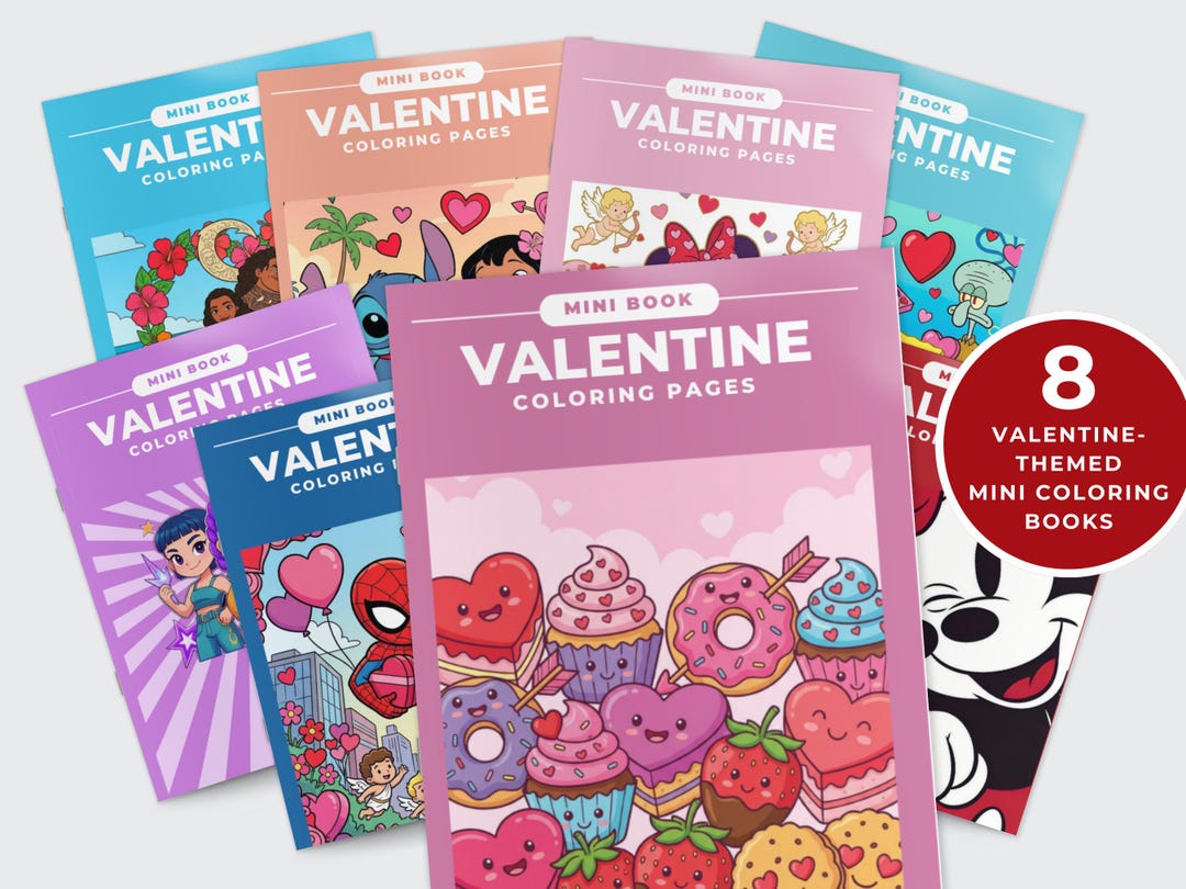 Valentine Coloring Pages for Children, Mini Coloring Books (digital ...