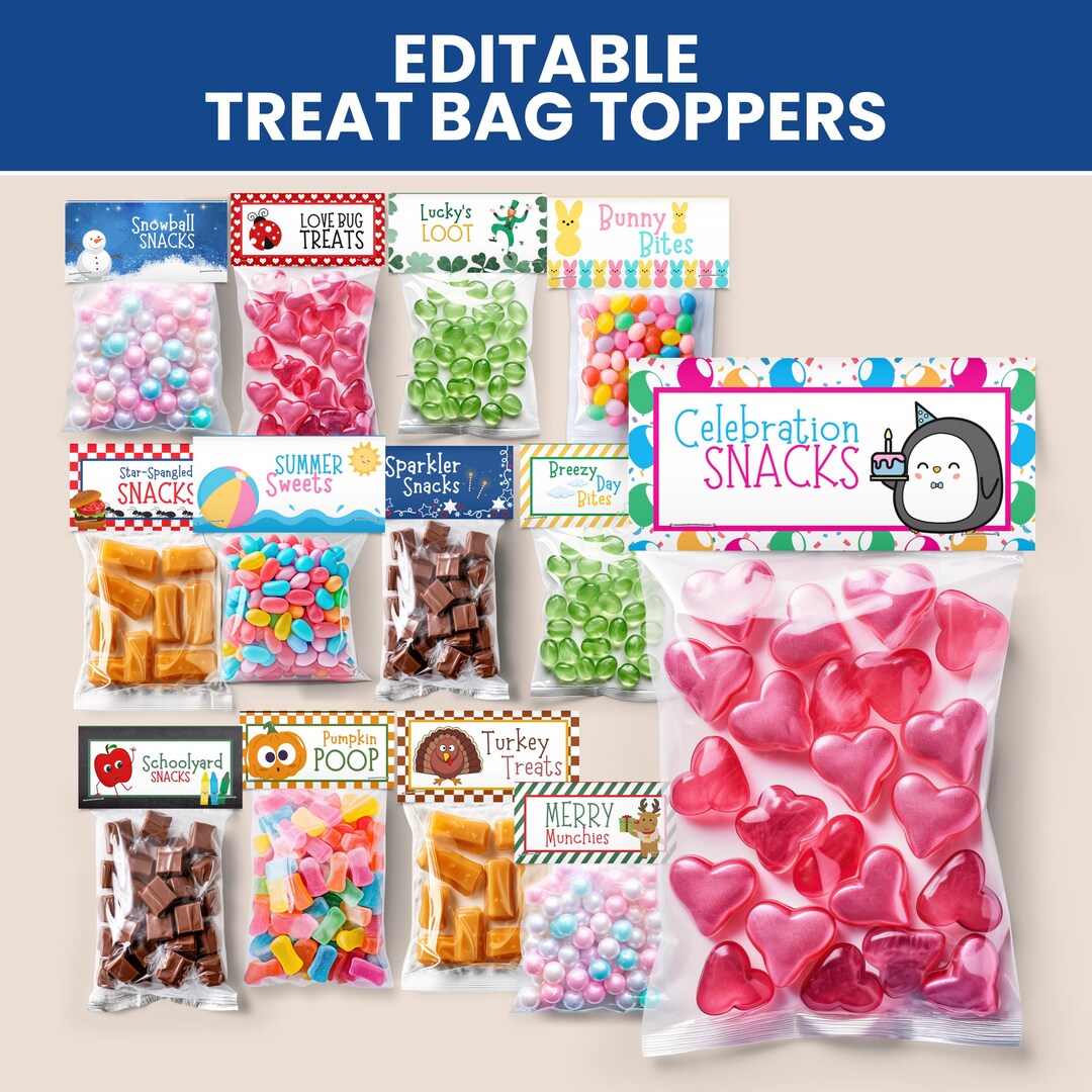 Holiday Treat Bag Topper Bundle, Classroom Favor Tags (printable ...
