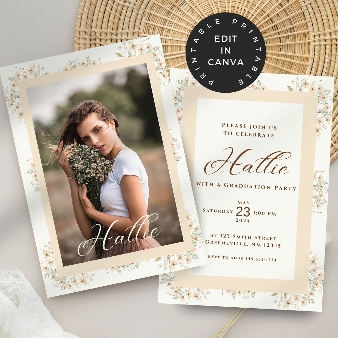 Wildflower Graduation Announcement Editable Printable Invitation ...