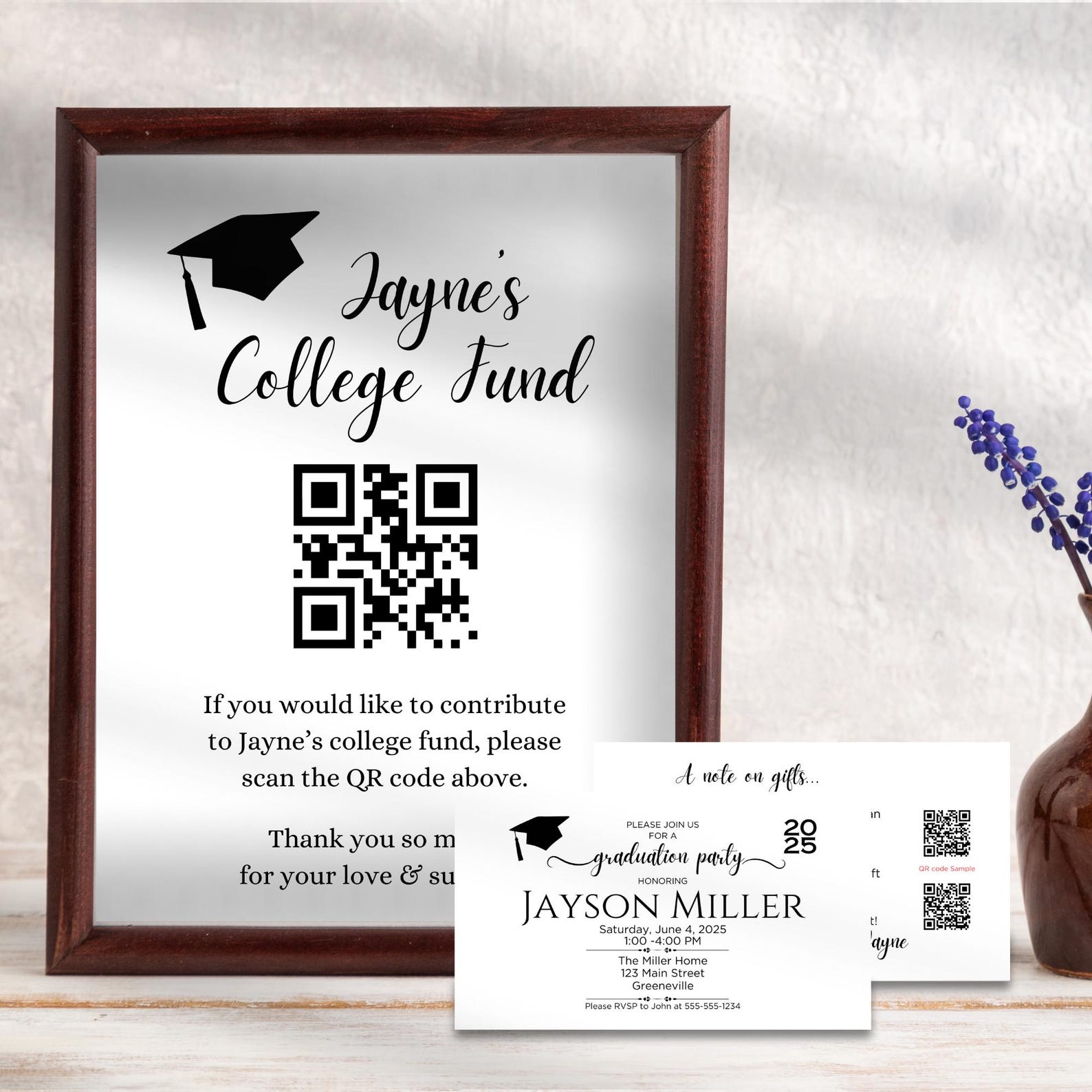 Graduation QR Code Sign & Invitation Insert: Editable Template (digital ...