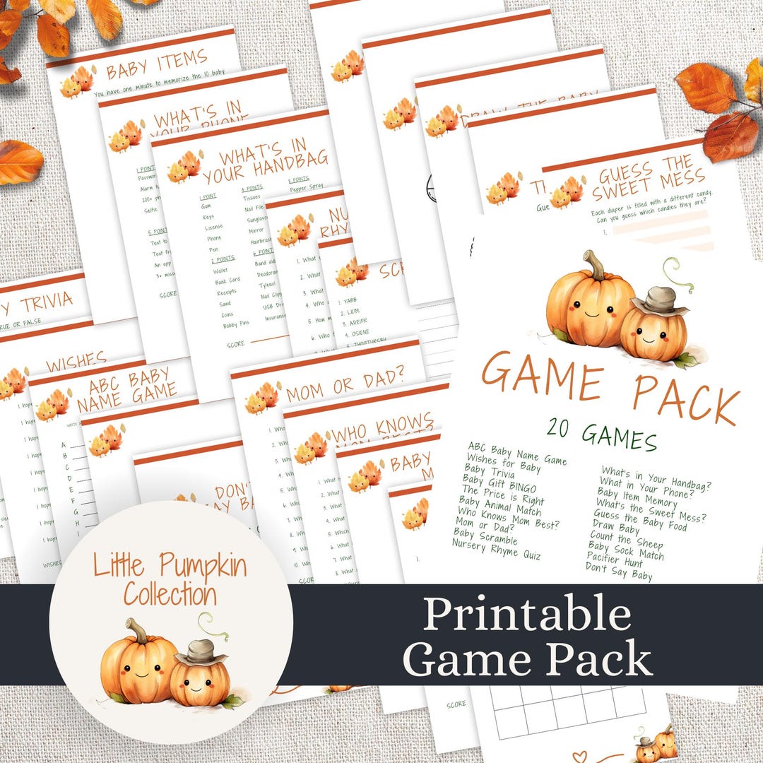 Little Pumpkin Baby Shower Game Bundle, Printable Activities for Fall ...