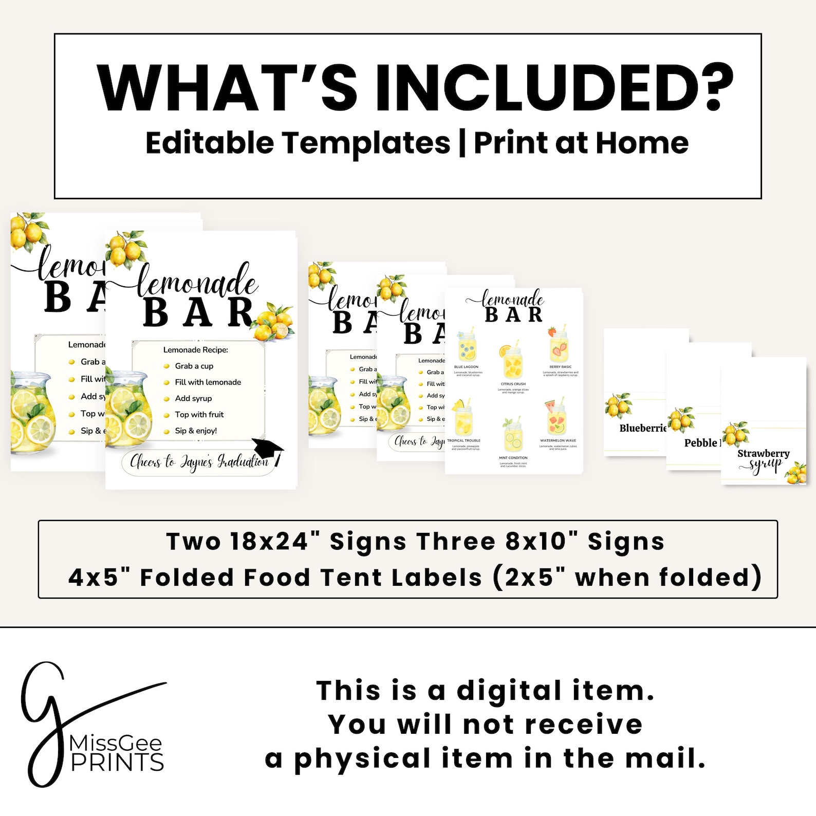 Graduation Lemonade Bar Custom Printable Drink Station Signs Digital ...