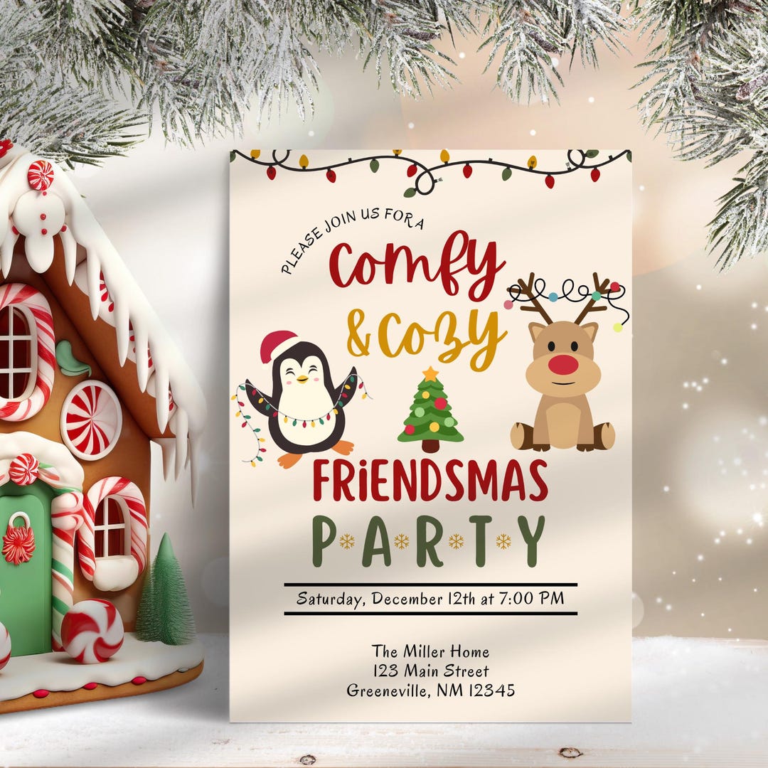Comfy and Cozy Christmas Party Invitation, Friendsmas Invite Holiday ...
