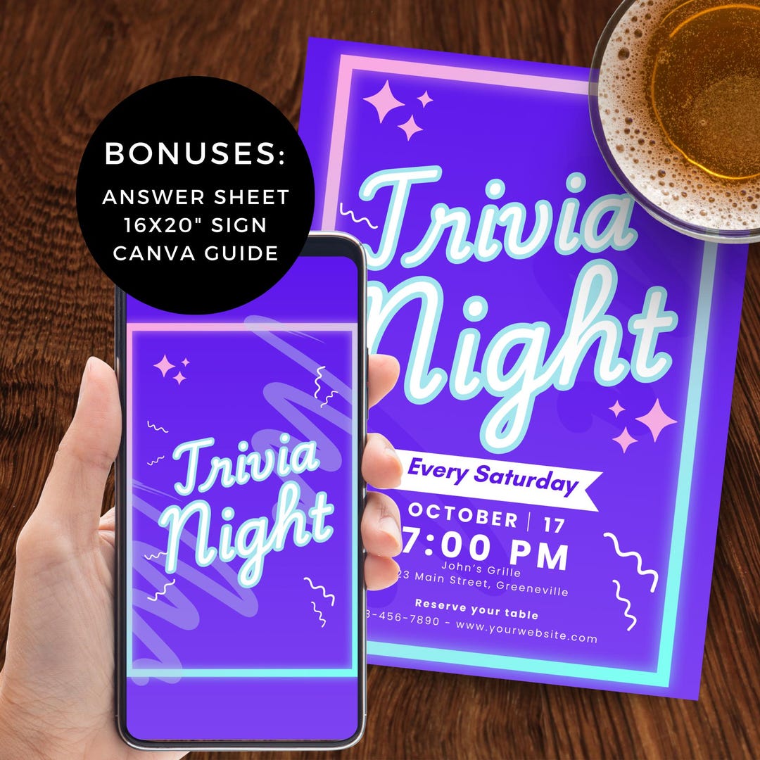 Trivia Night Invitation, Event Invite, Editable Pub Quiz Text Flyer ...