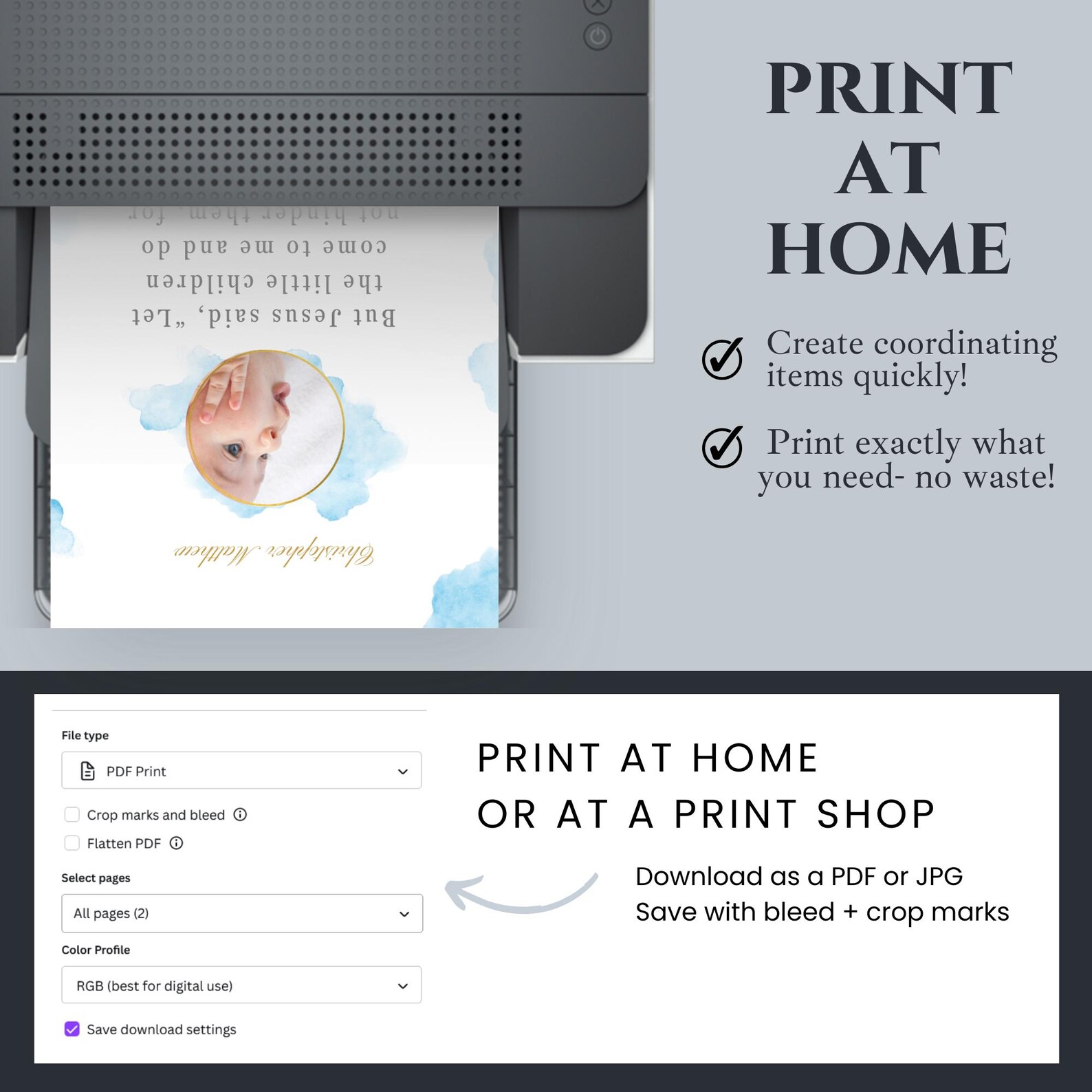 Blue Watercolor Prayer Card Keepsake Template, Printable Bookmark ...
