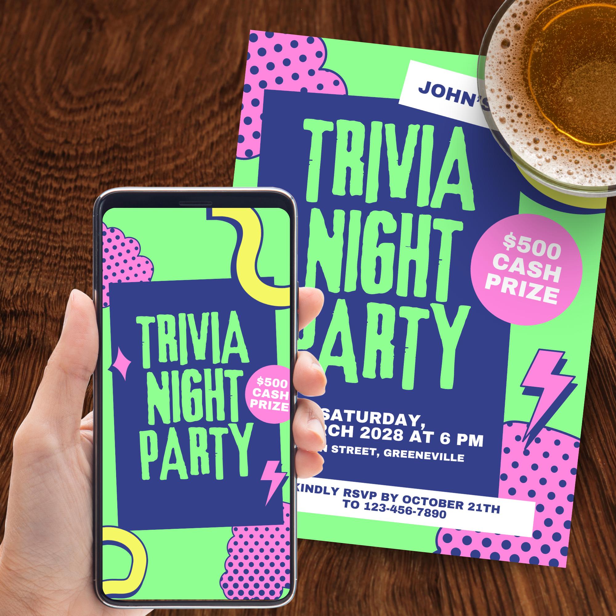 Trivia Night Invitation Printable Pub Quiz Flyer Editable Template ...