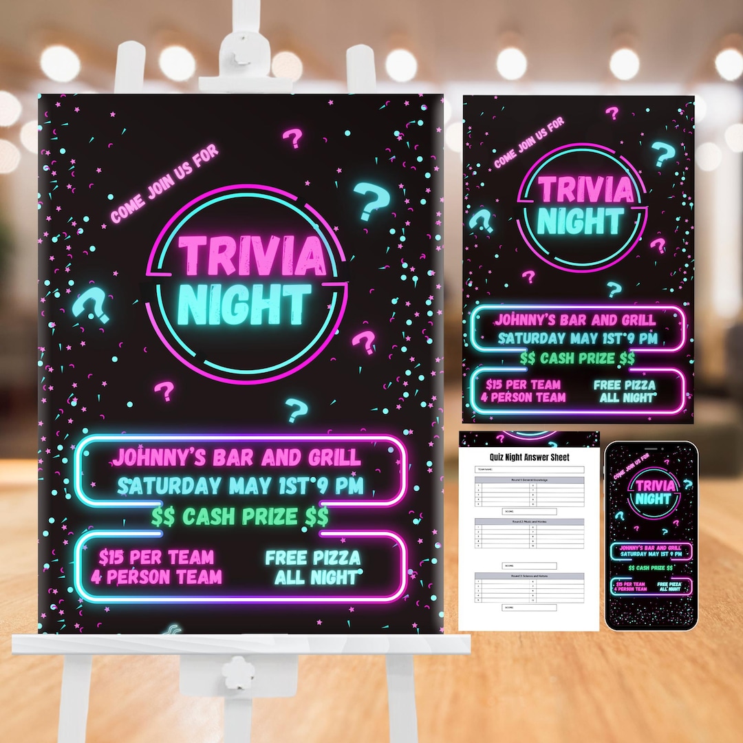 Trivia Night Invitation | Adult Game Night Party Invite | Pub Quiz ...