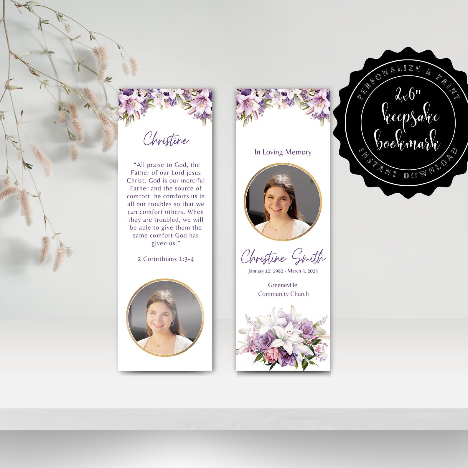 Printable Memorial Bookmark Template, Custom Butterfly Funeral Service ...