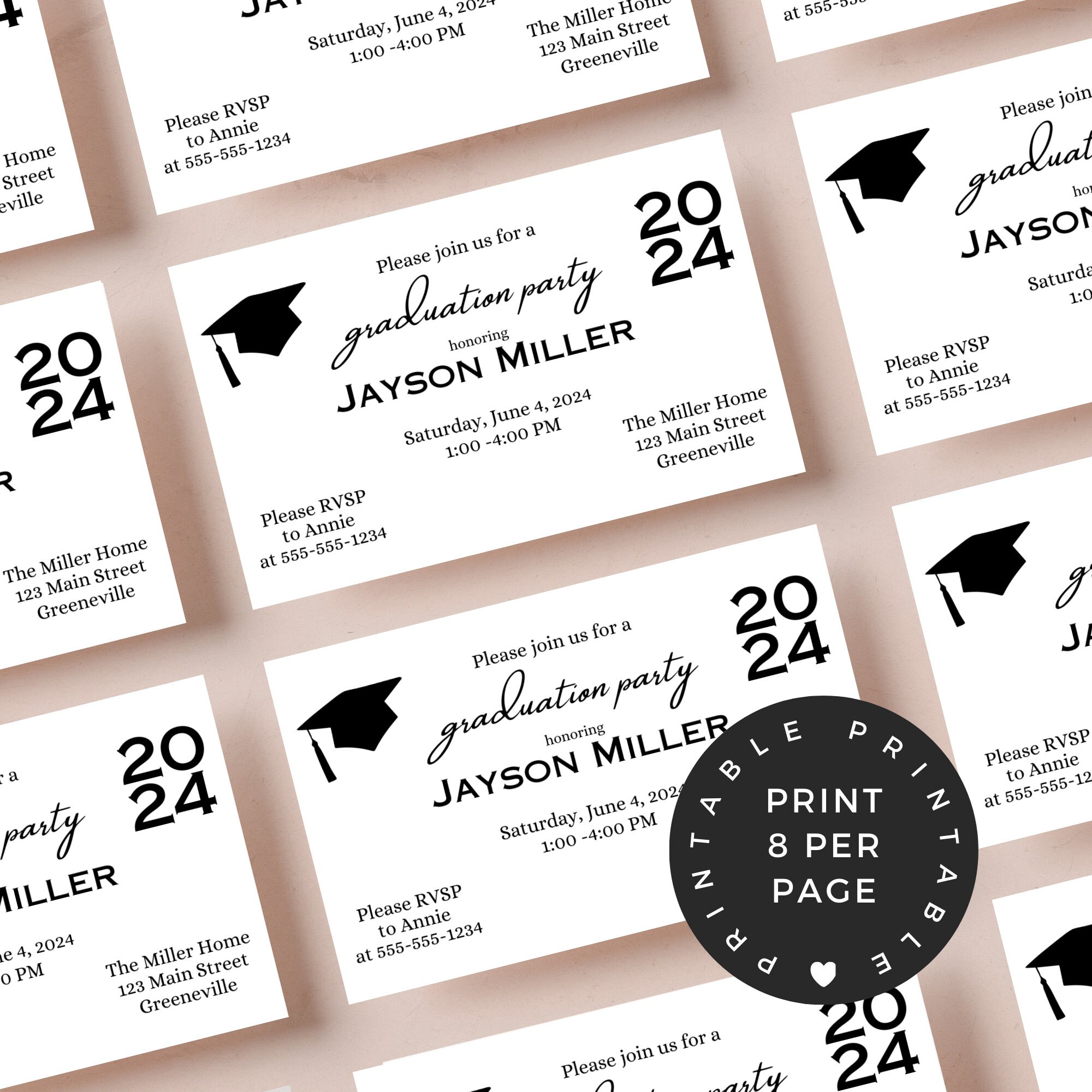 Graduation Party Invitation Insert Card Class of 2024 Instant Download ...