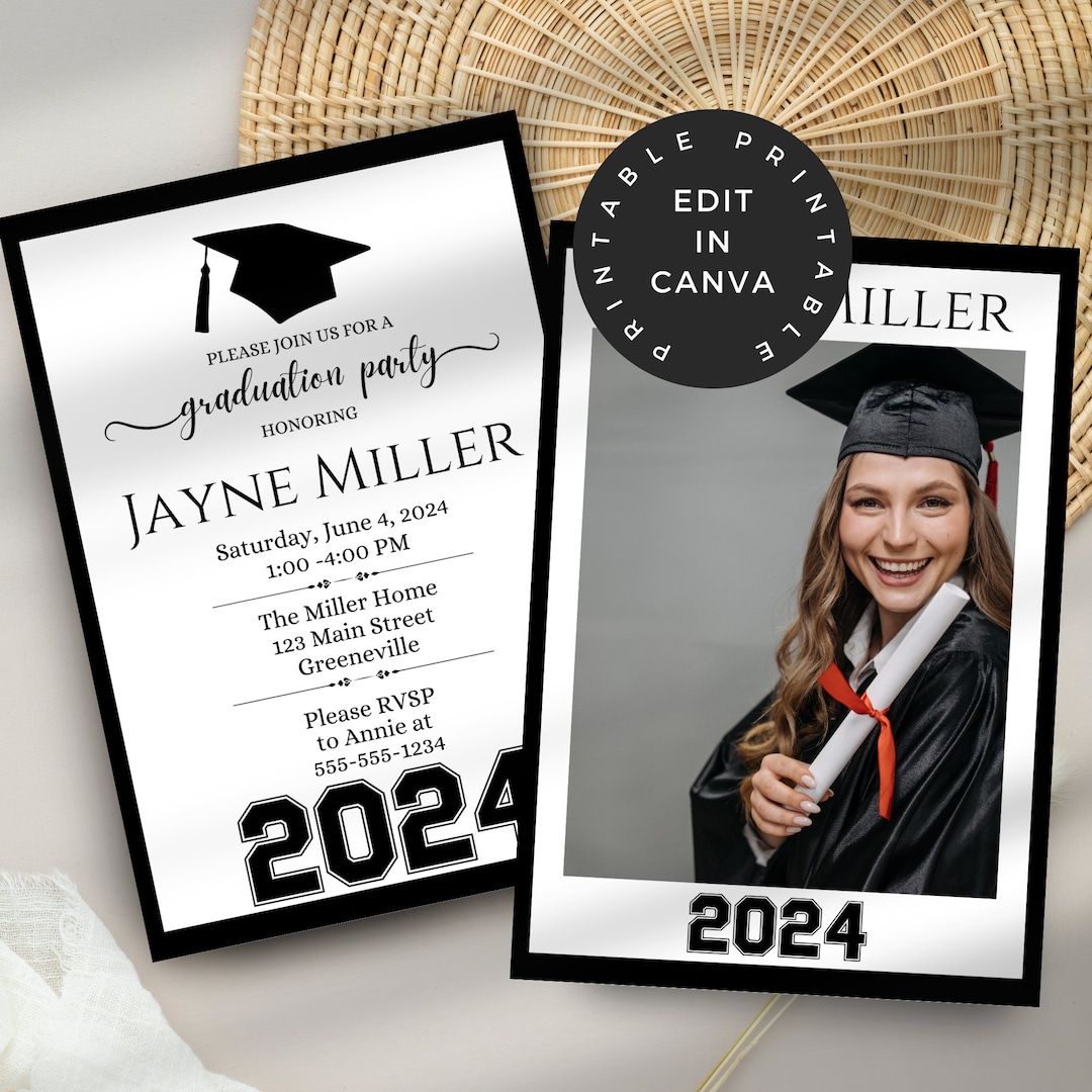 Class of 2024 Editable Grad Photo Invite Announcement Graduation ...