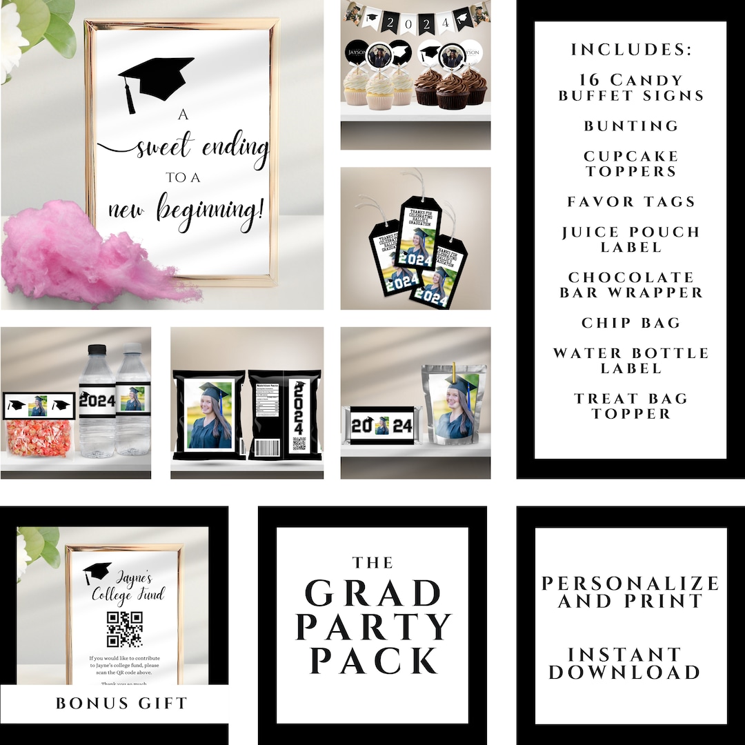 Editable Graduation Party Ideas Grad Celebration Favors Candy Buffet ...