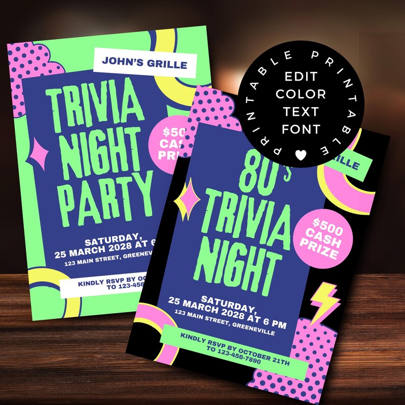 Trivia Night Invitation Printable Pub Quiz Flyer Editable Template ...