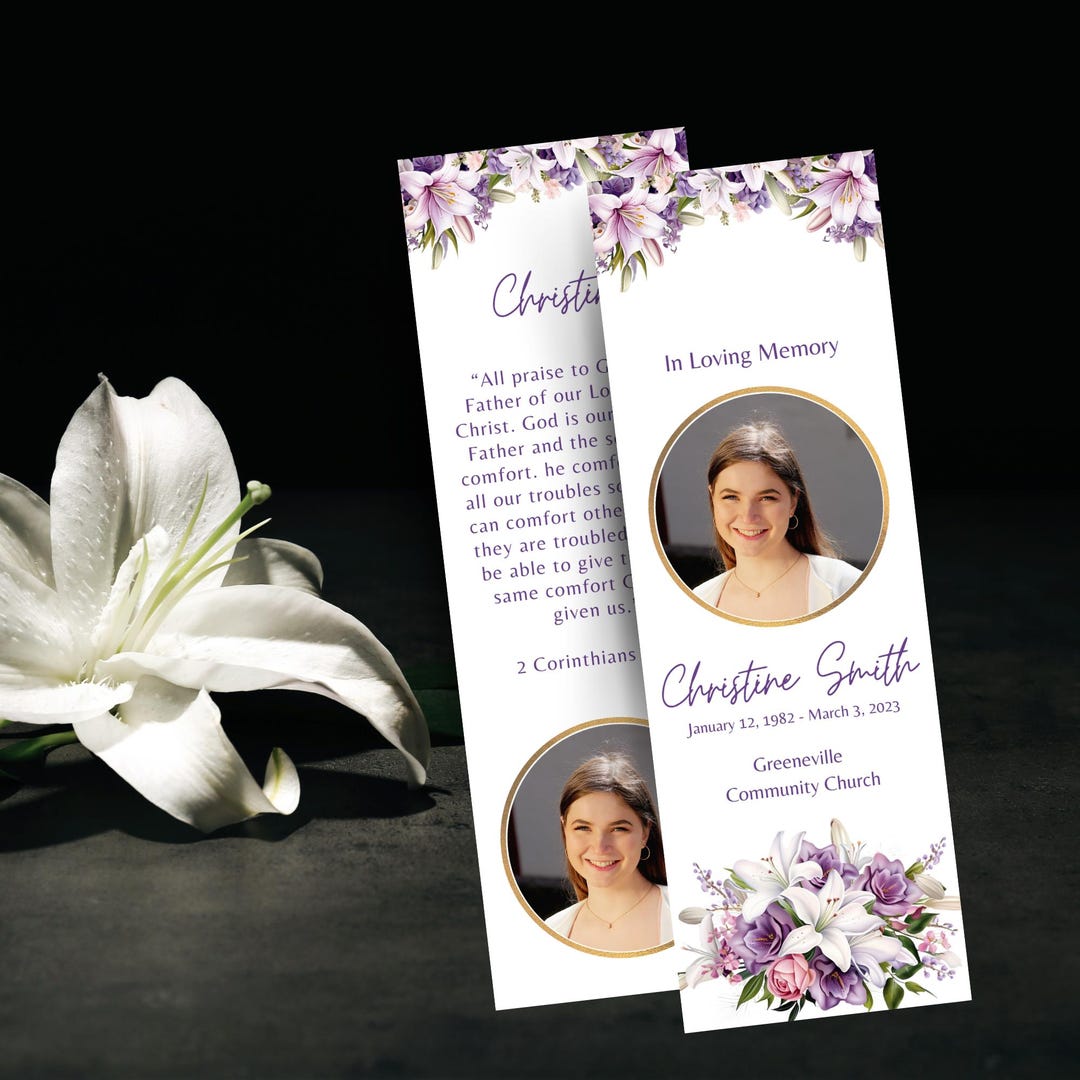 Printable Memorial Bookmark Template, Custom Butterfly Funeral Service ...