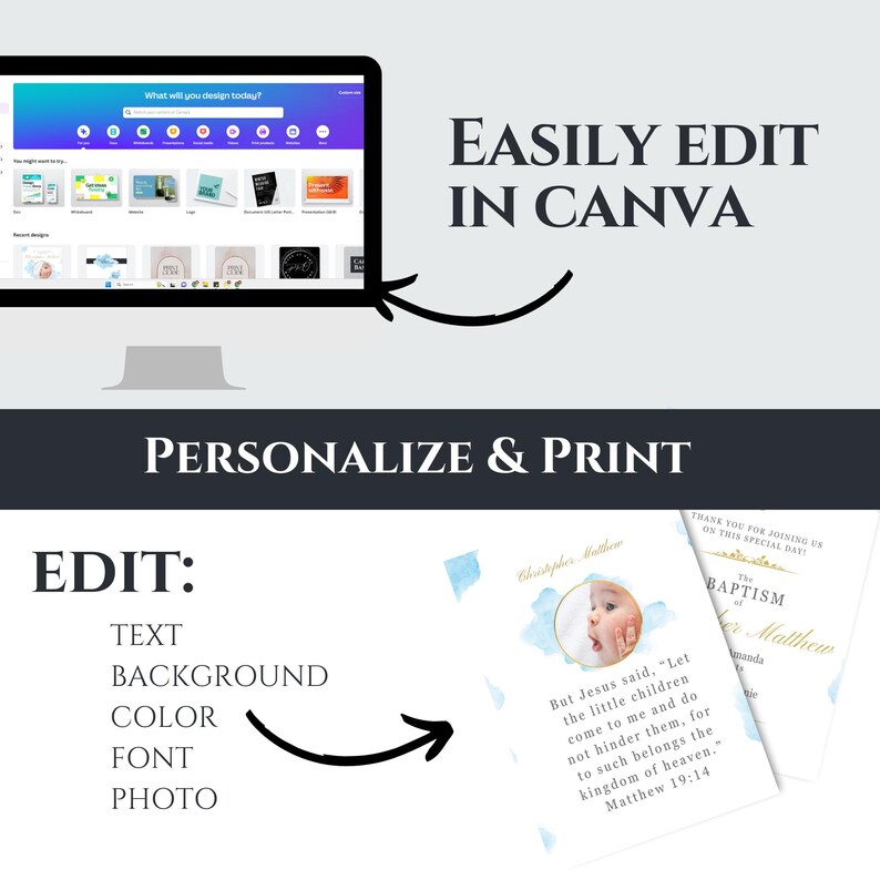 Blue Watercolor Prayer Card Keepsake Template, Printable Bookmark ...