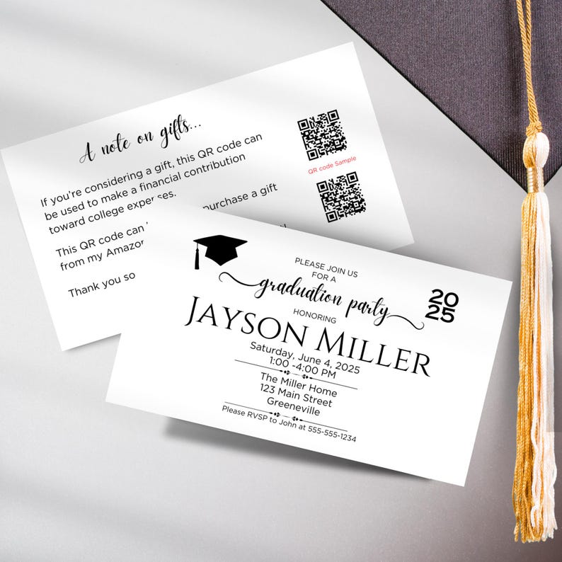 Graduation QR Code Sign & Invitation Insert: Editable Template (digital ...