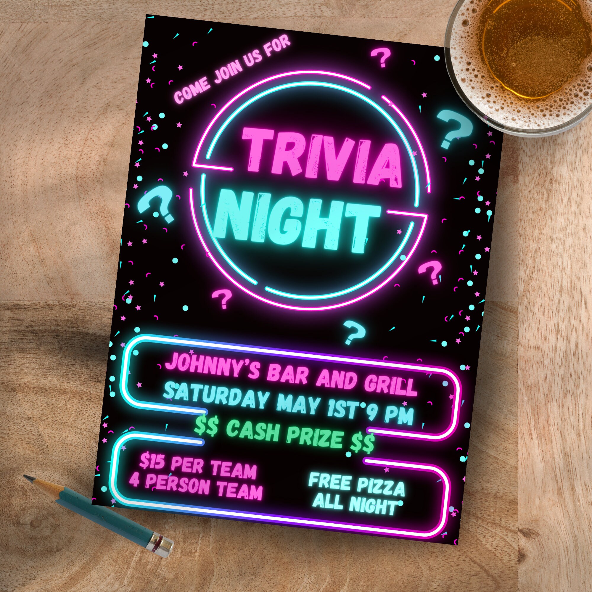 Trivia Night Invitation Adult Game Night Party Invite Pub Quiz Contest ...
