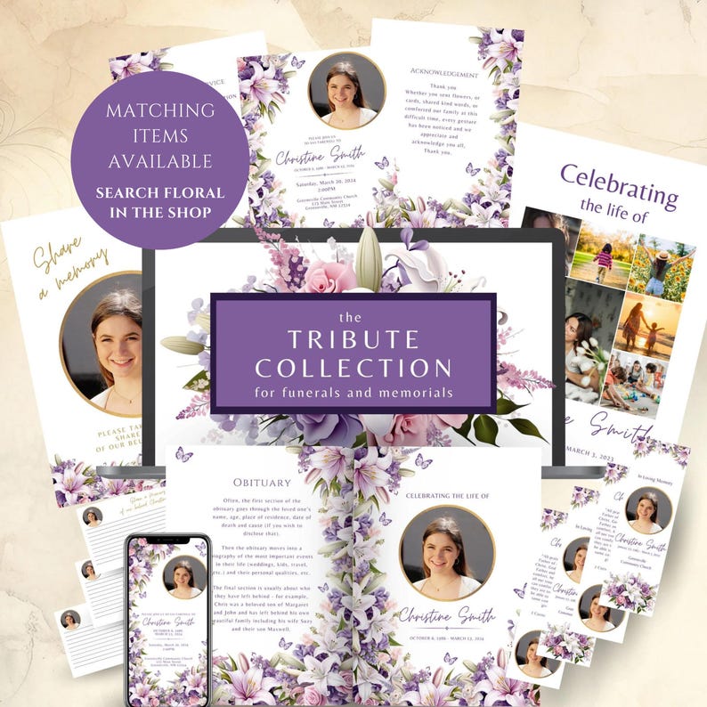 Butterfly Floral Funeral Program Template: Celebration of Life (digital ...