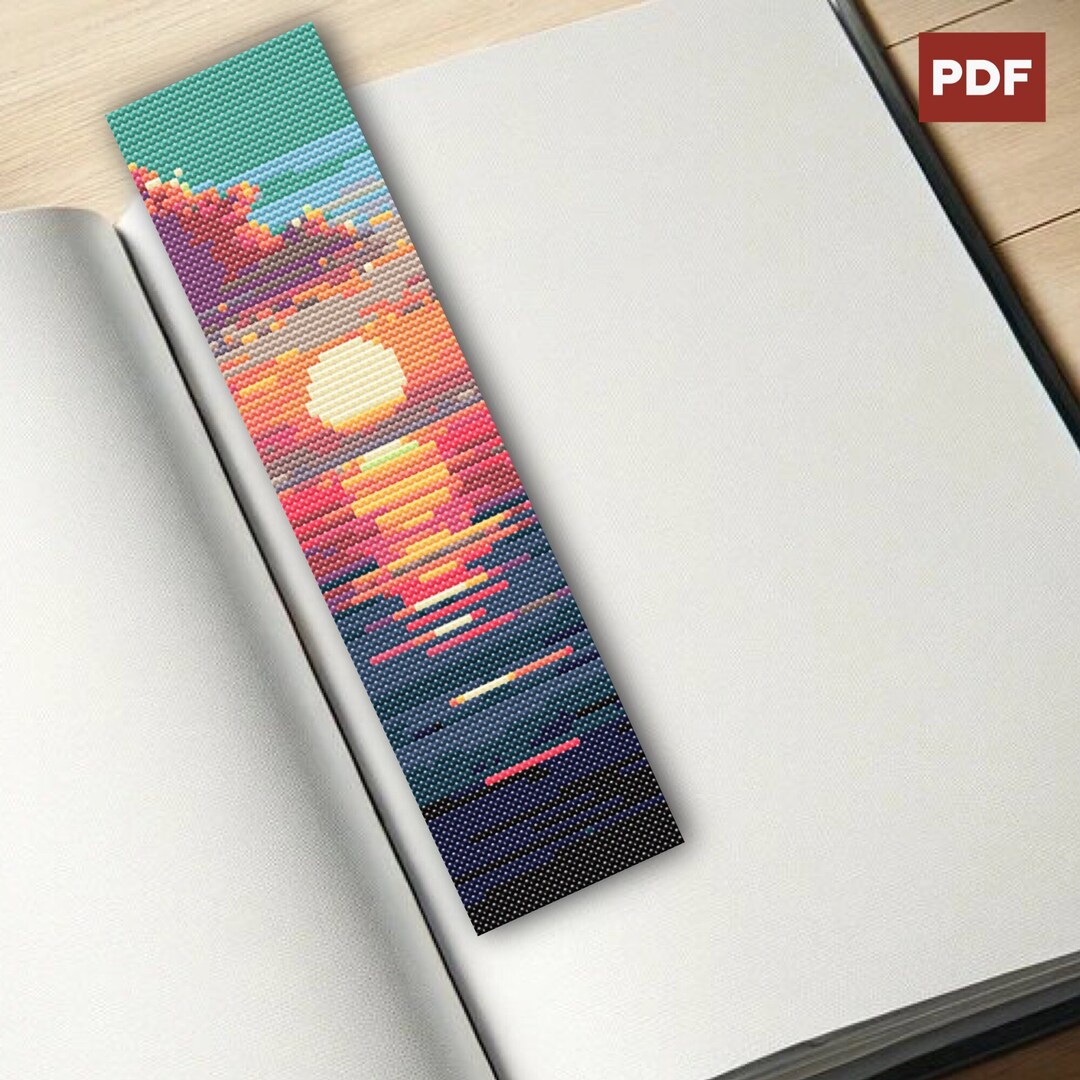 Cross Stitch Pattern Sunset Pixel Art Bookmark Instant Download PDF - Etsy