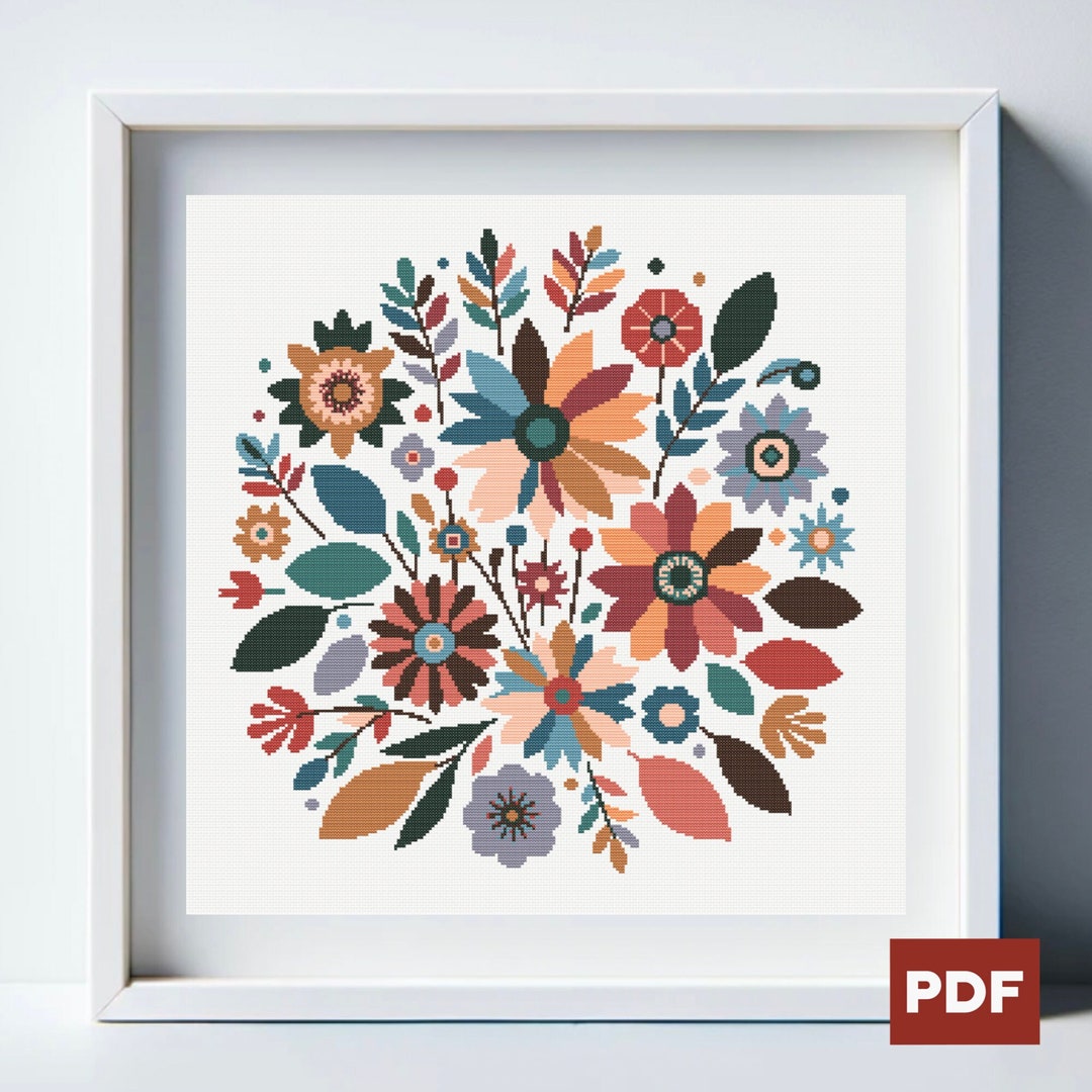Cross Stitch Pattern Boho Floral Arrangement Instant Download PDF - Etsy