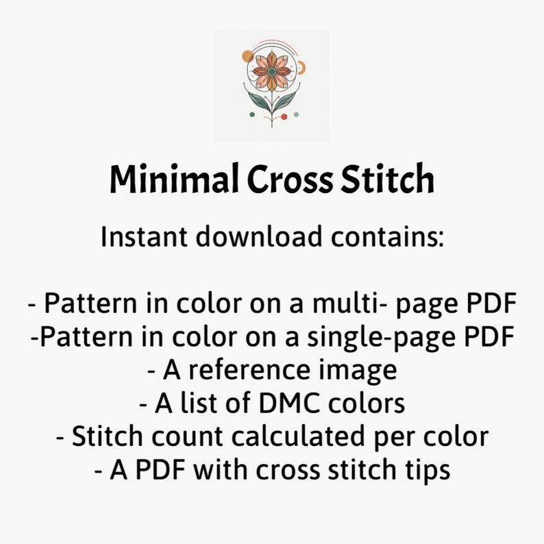 Cross Stitch Pattern Minimal Modern Flower Instant Download PDF - Etsy