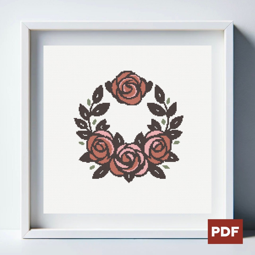 Cross Stitch Pattern Eternal Rose Wreath Instant Download PDF - Etsy