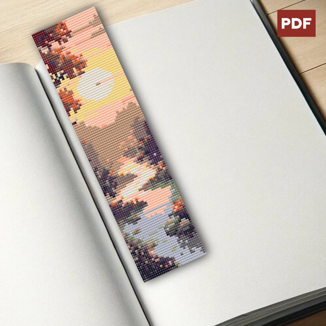 Cross Stitch Pattern Sunrise Landscape Pixel Art Bookmark Instant ...