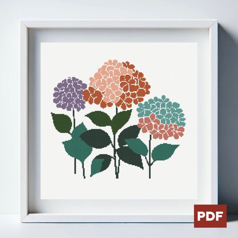 Cross Stitch Pattern Elegant Hydrangea Flowers Instant Download PDF - Etsy