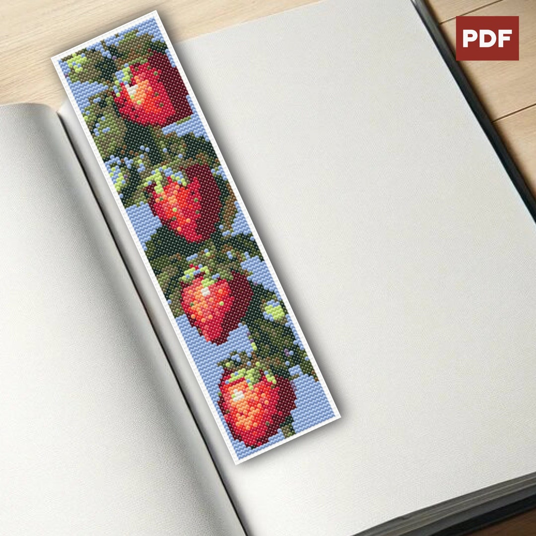Cross Stitch Pattern Strawberry Pixel Art Bookmark Instant Download PDF ...