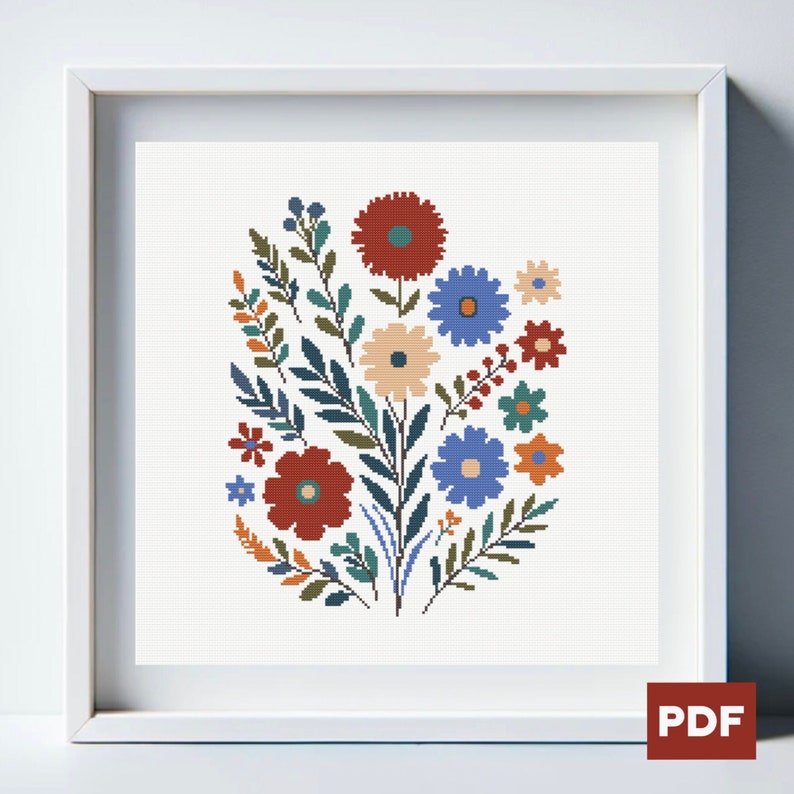 Cross Stitch Pattern Boho Spring Flowers Instant Download PDF - Etsy