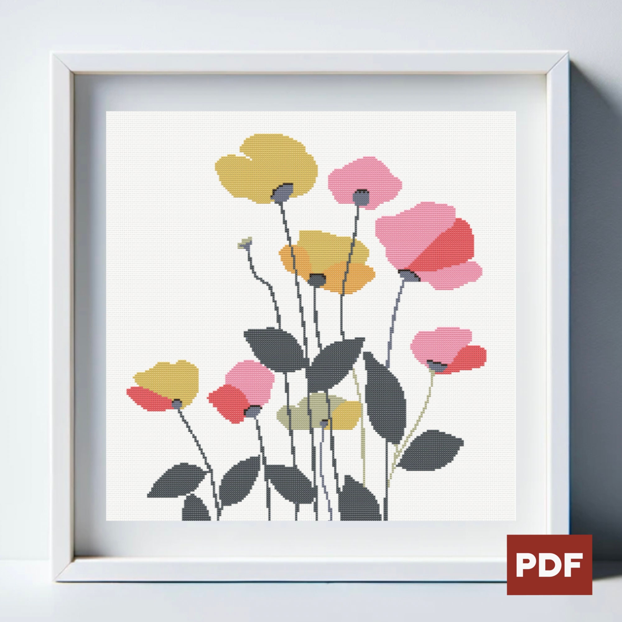 Cross Stitch Pattern Minimal Aesthetic Poppies Instant Download PDF - Etsy
