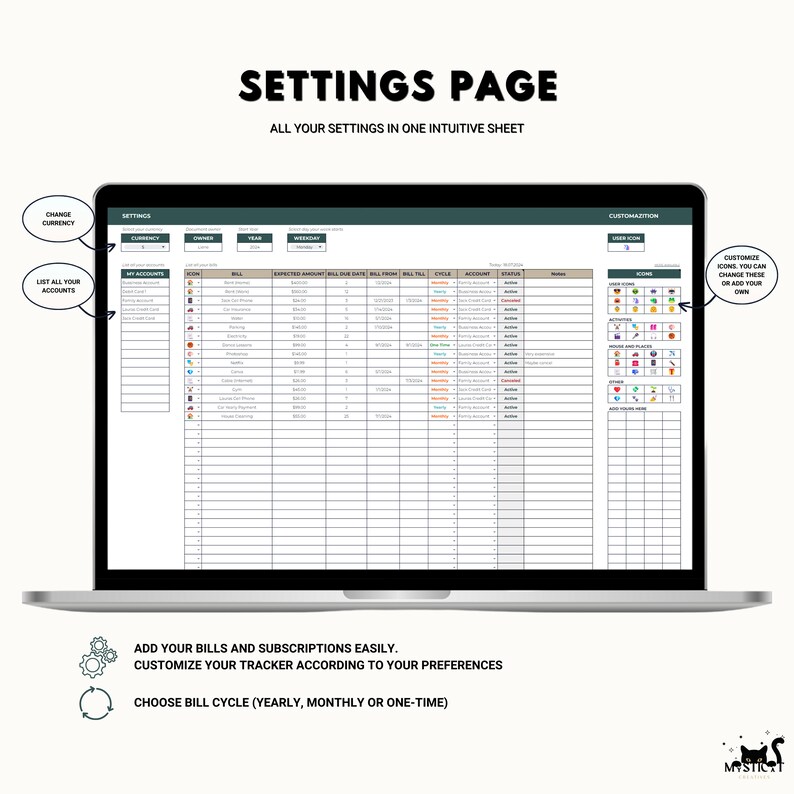Bill Tracker, Subscribtion Tracker, Multiple Accounts, Spreadsheets ...