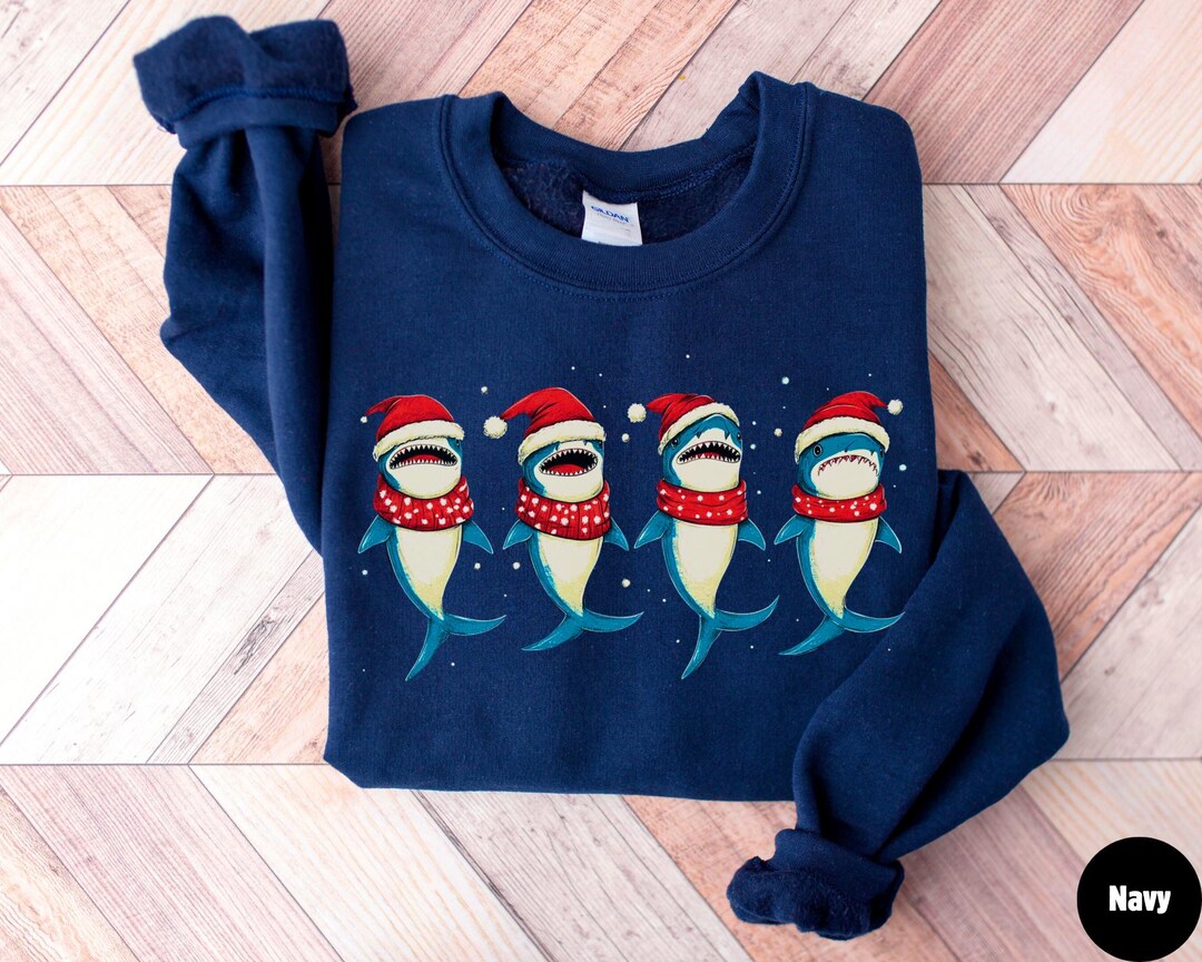 Santa Sharks Sweatshirt, Cute Shark Christmas Shirt, Funny Christmas ...