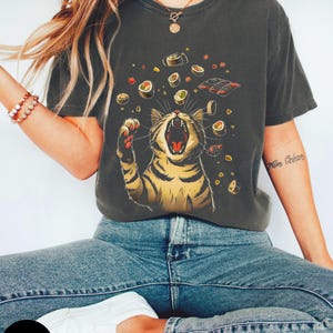 Cat Eating Sushi Shirt, Funny Cat Shirt, Funny Sushi Shirt, Cat Lover ...
