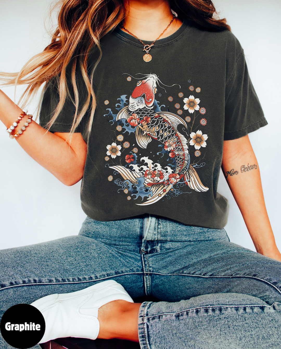 Vintage Japanese Koi Fish Tshirt, Nautical Animal Asian Shirt , Koi ...