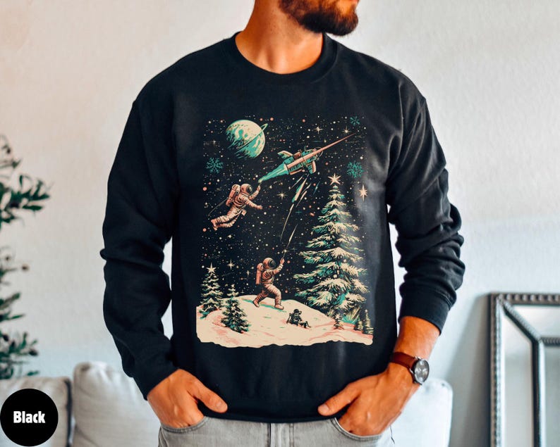 Retro Space Christmas Sweatshirt, Sci-fi Holiday Apparel - Etsy