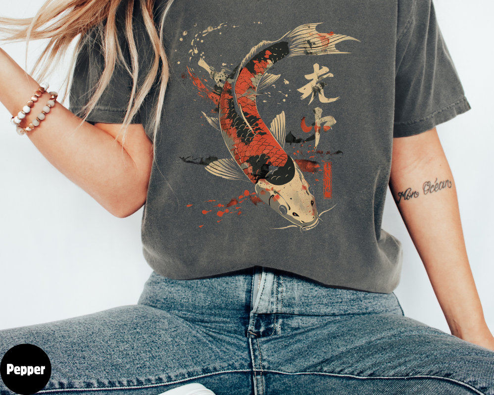 Koi Carp Japanese Calligraphy Shirt - Japanese Calligraphy, Kawaii ...