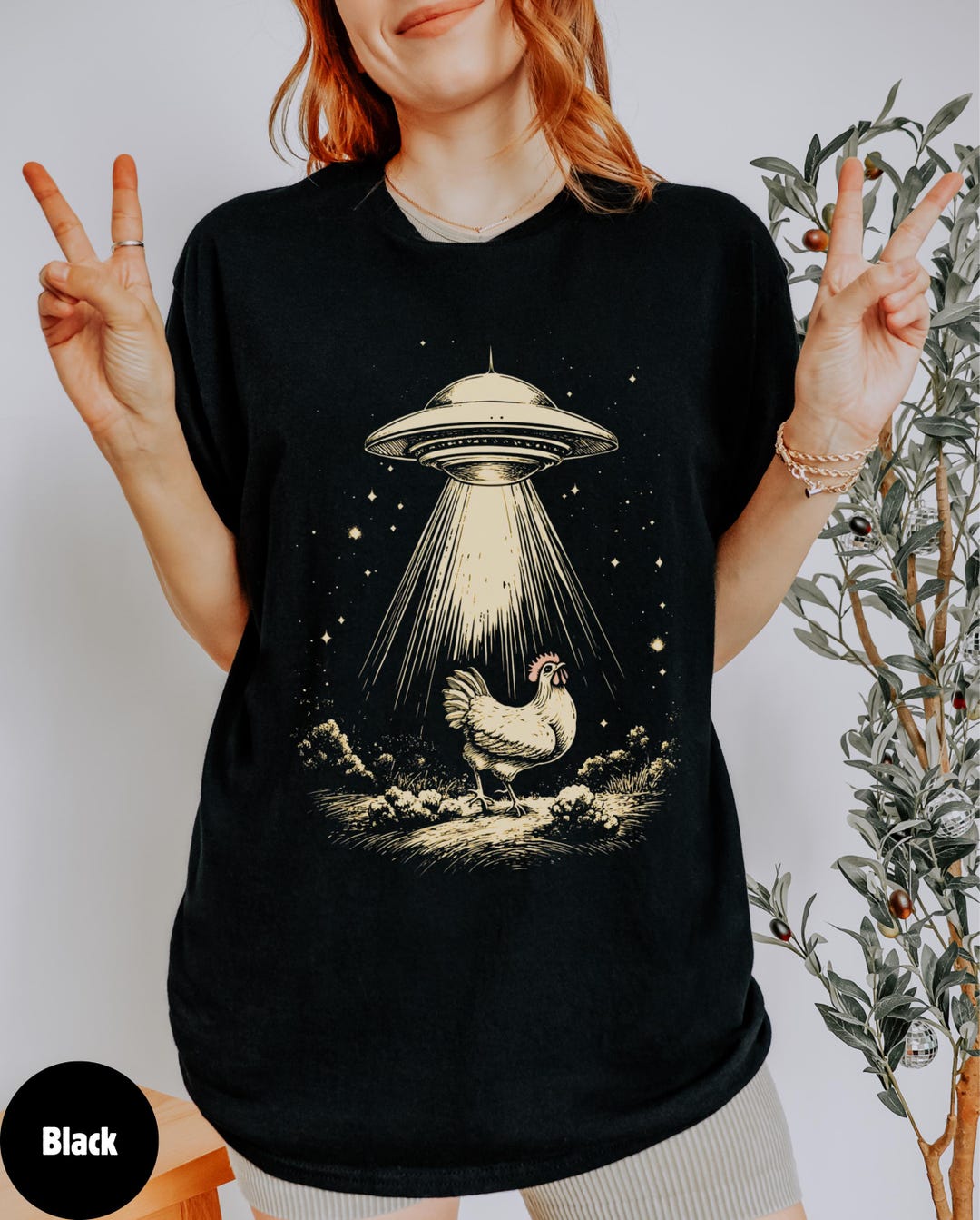 Chicken UFO Shirt, Funny Alien Chicken Tee, Outer Space Shirt, Farm ...