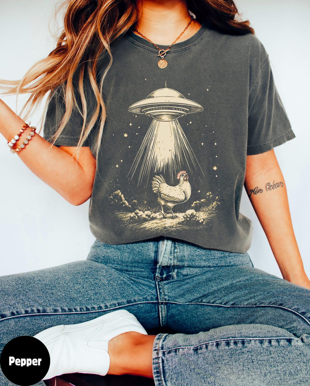 Chicken UFO Shirt, Funny Alien Chicken Tee, Outer Space Shirt, Farm ...