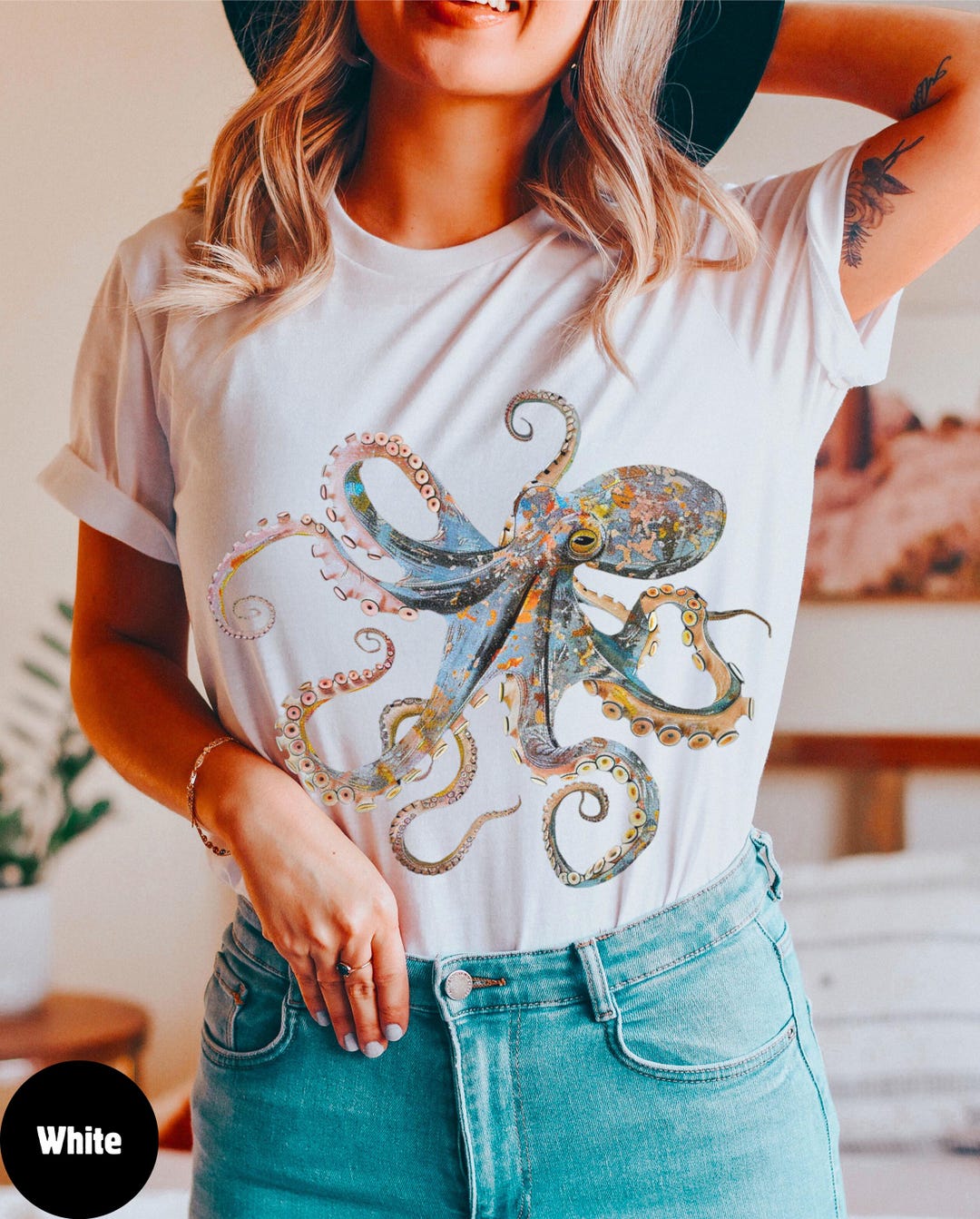 Octopus Japanese Calligraphy T Shirt, Gyotaku, Traditional Ukiyo-e ...