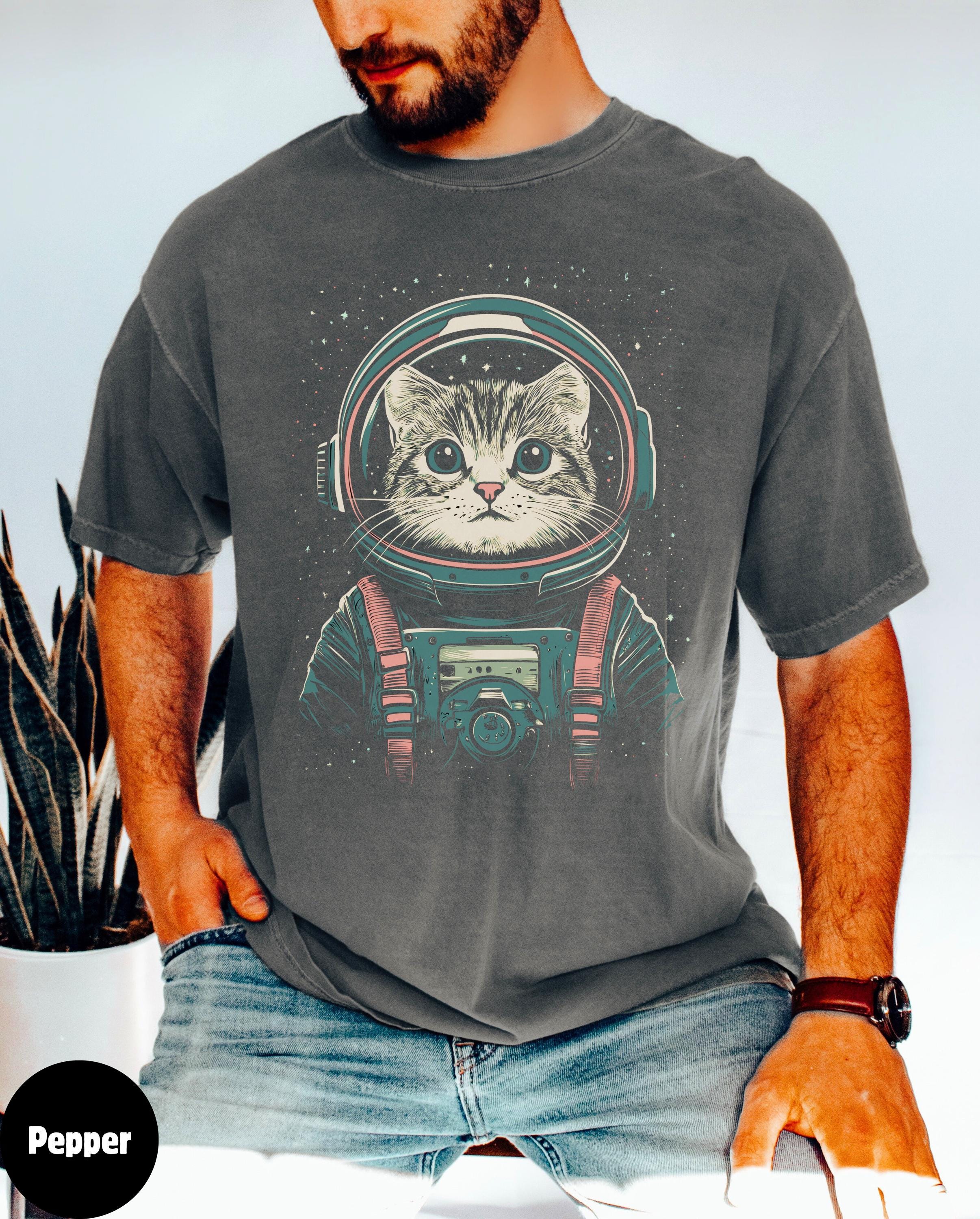 Space Cat Shirt, Cat Lover Tee, Galaxy Kitty Shirt, Cosmic Feline Top ...