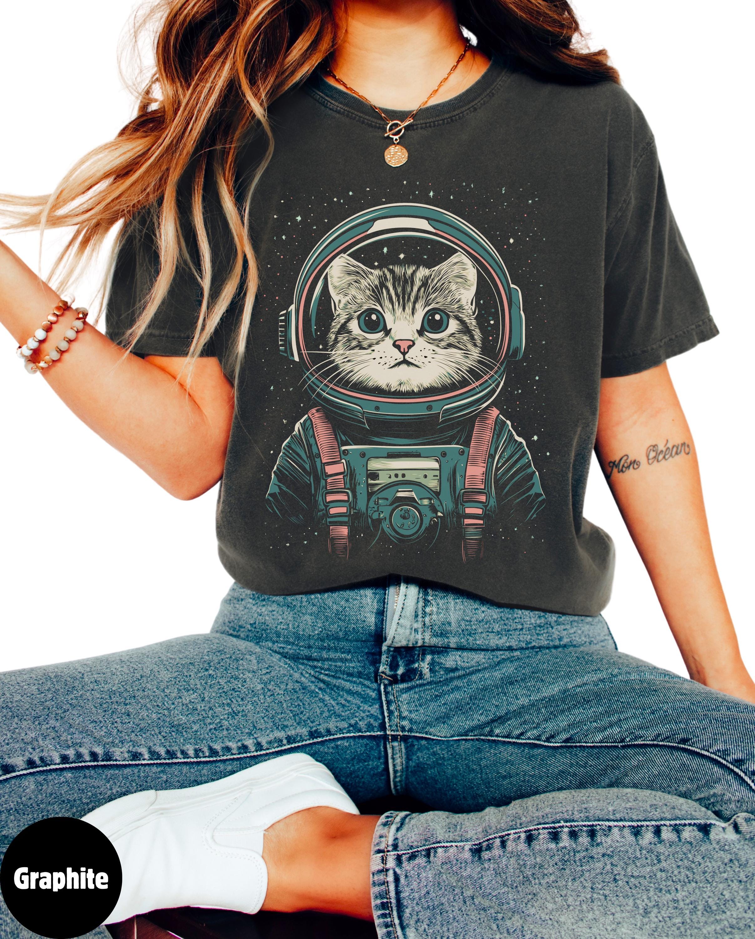 Space Cat Shirt, Cat Lover Tee, Galaxy Kitty Shirt, Cosmic Feline Top ...