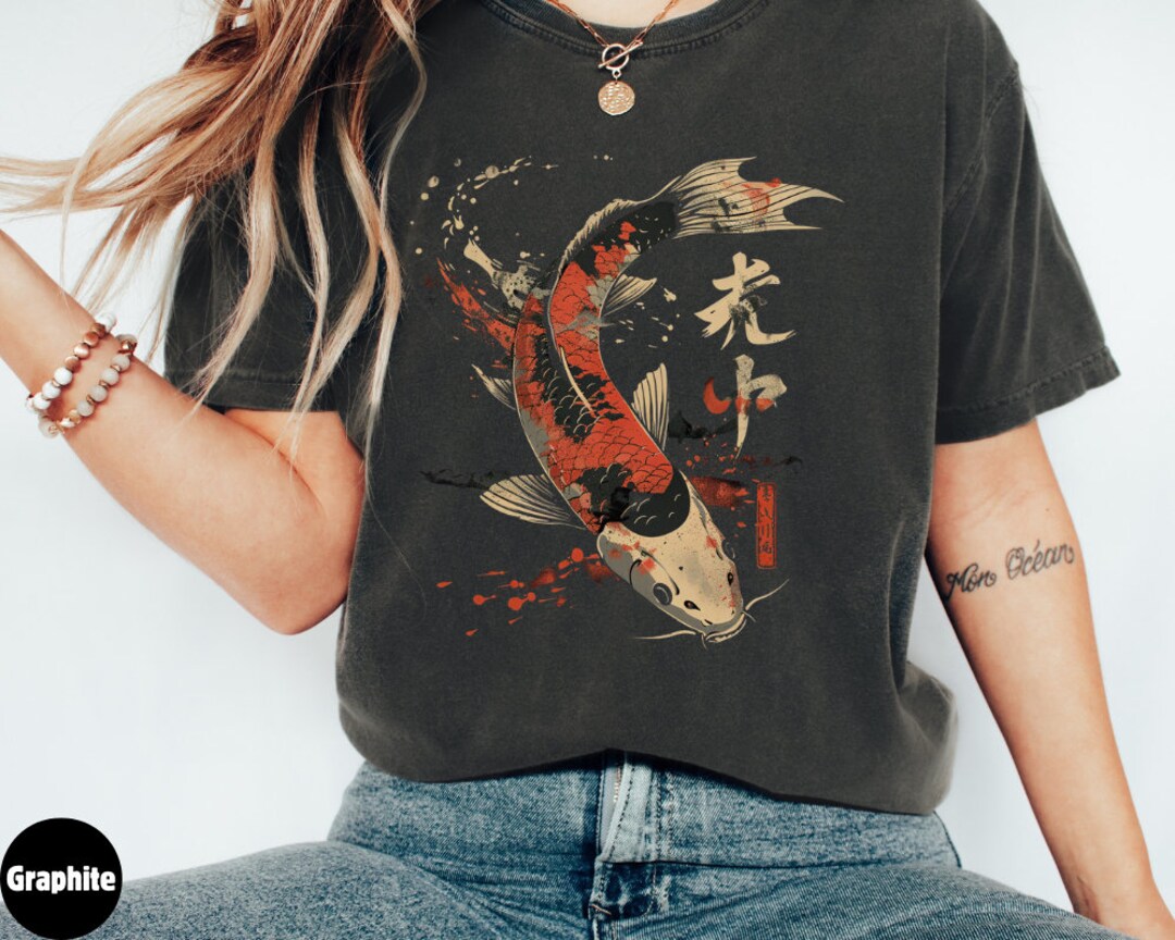 Koi Carp Japanese Calligraphy Shirt Japanese Calligraphy, Kawaii ...