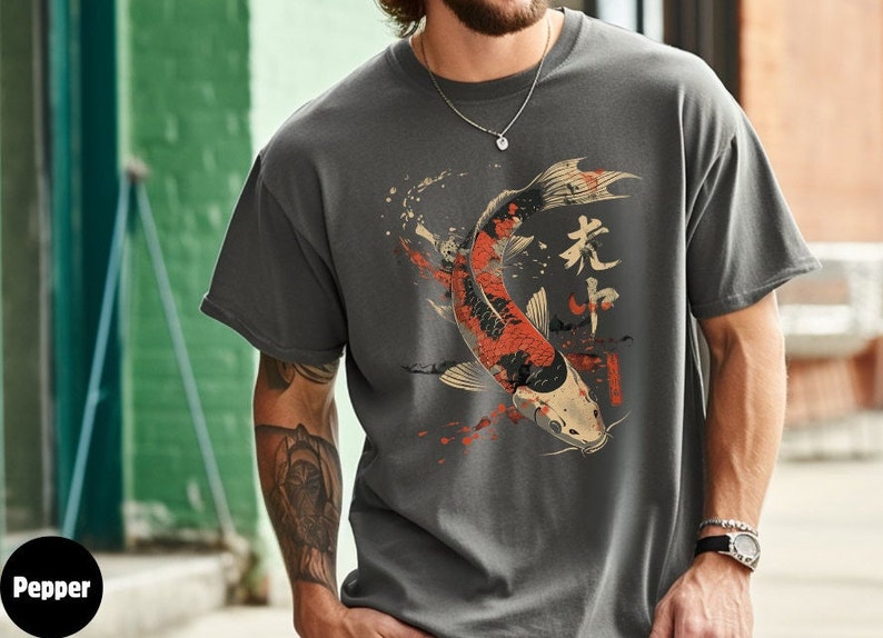 Koi Carp Japanese Calligraphy Shirt Japanese Calligraphy, Kawaii ...
