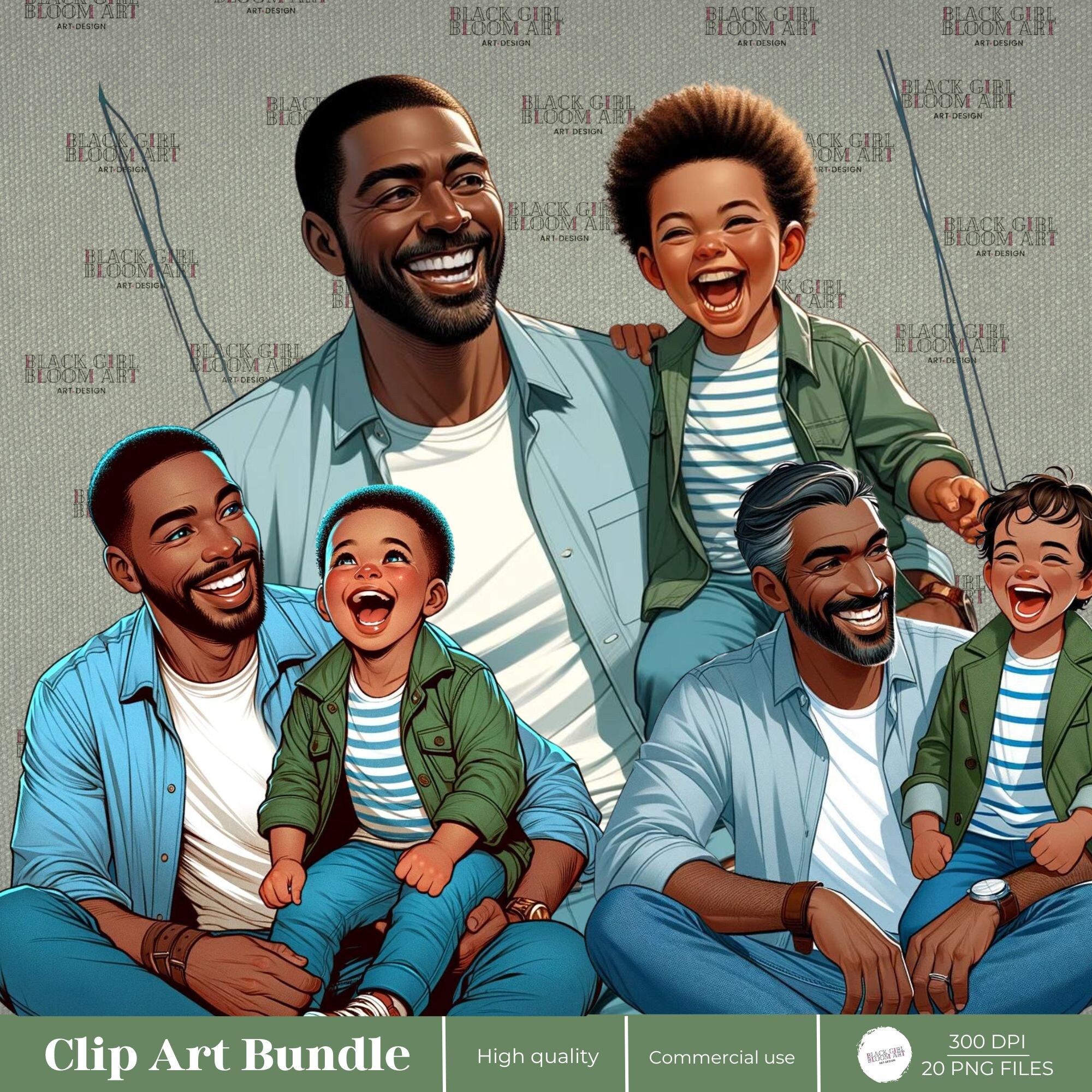 Bundle Black Father Clipart, Fathers Day Clipart, Father With Daughter ...