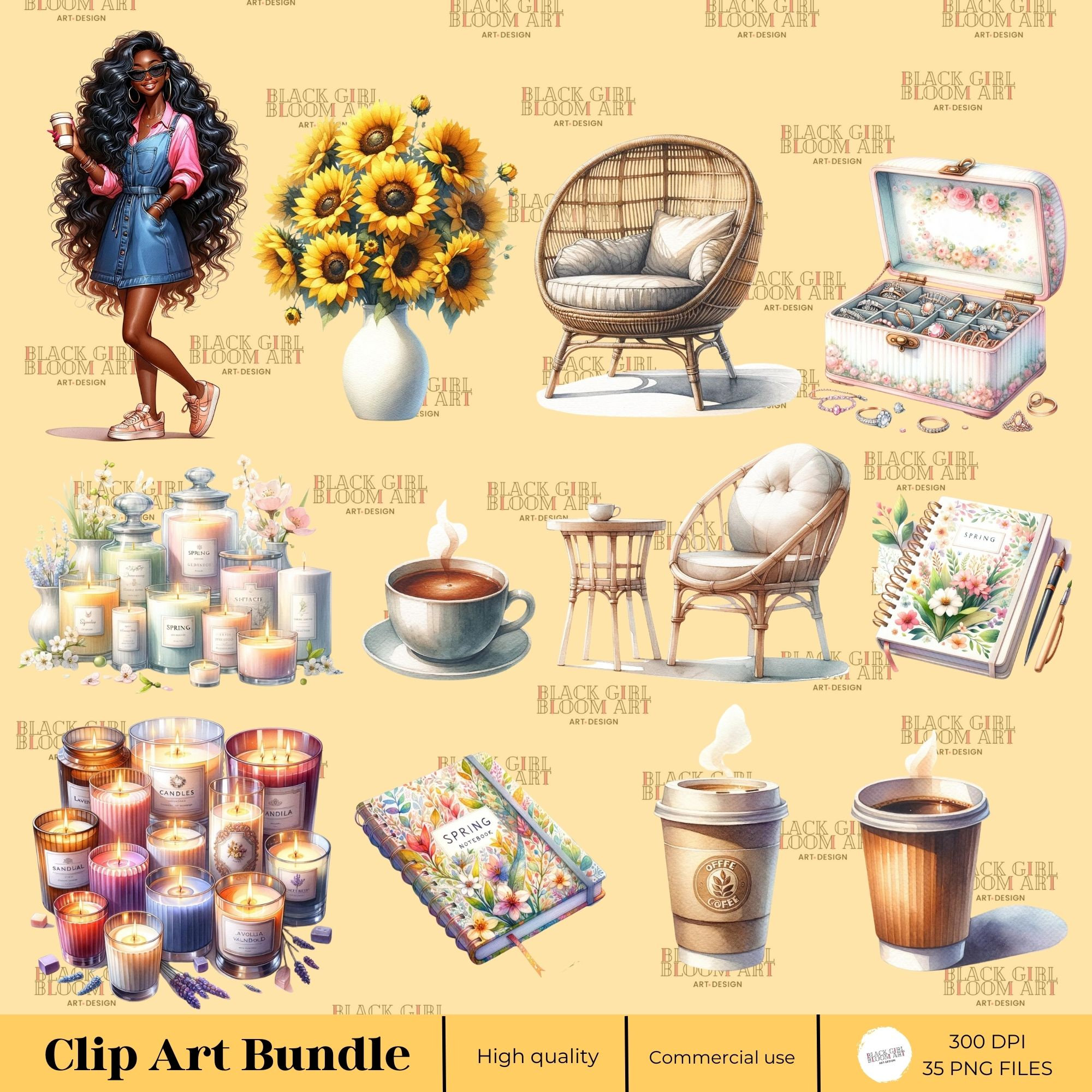 Watercolor Spring Clipart, Spring Black Girl Clipart, Black Women ...