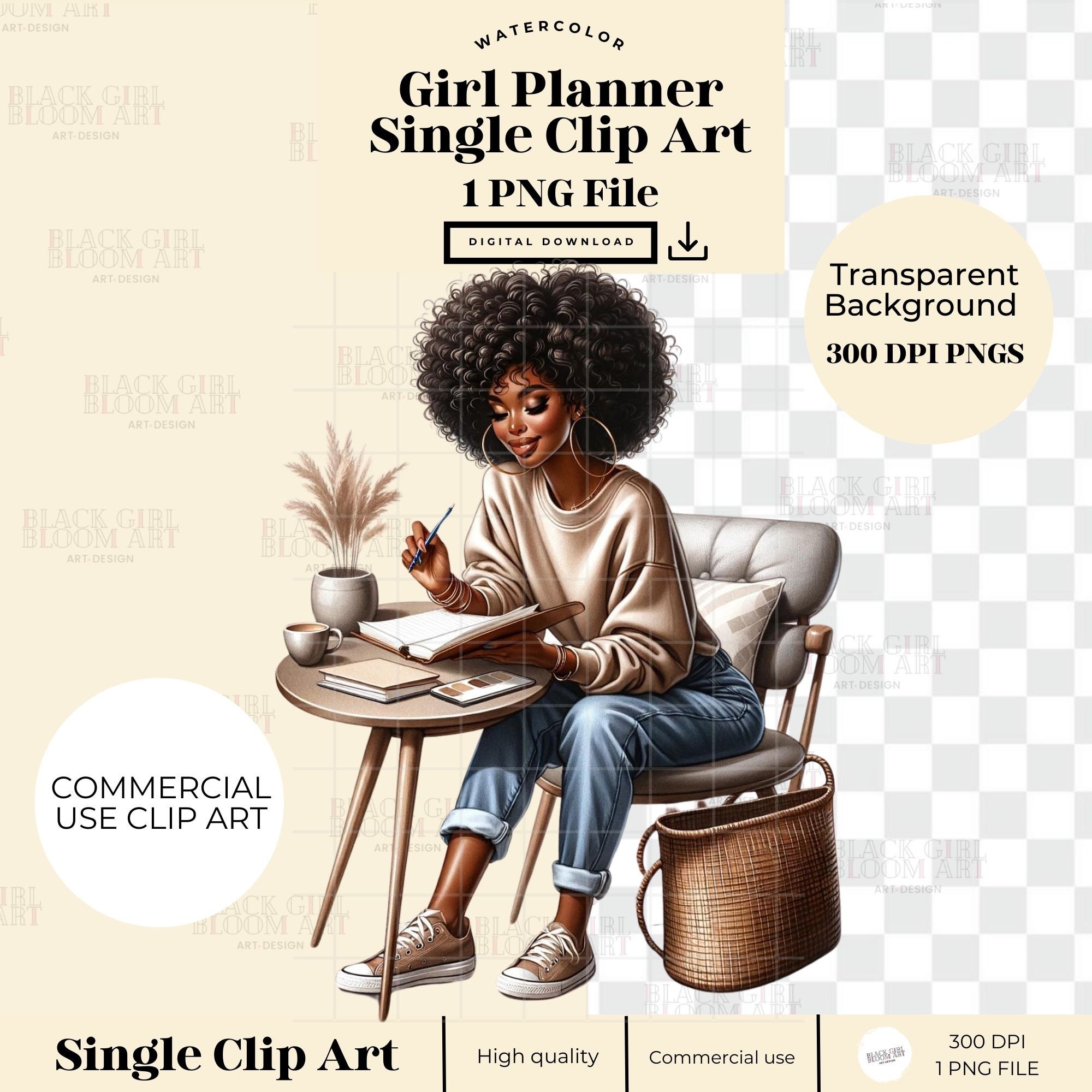 Black Girl Planner Clipart, Planner Girl Clipart,journal Clip Art ...